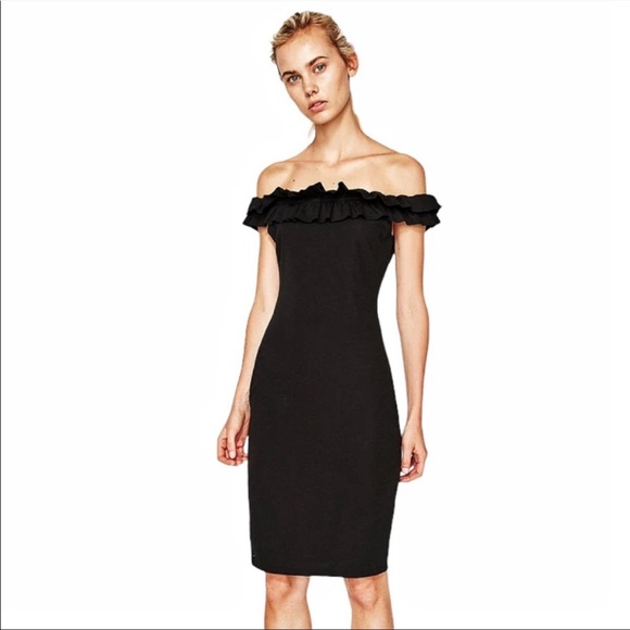 Zara | Dresses | Zara Black Ruffle Bodycon Dress Medium | Poshmark